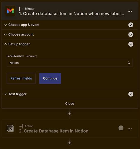 create database item in notion when gmail message is labeled body