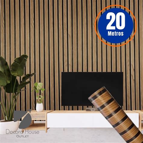Papel De Parede Premium Rolo 5 Metros Autoadesivo 3d Madeira Ripado
