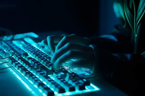 Premium Ai Image Hacker Uses Keyboard Shakes Buttons With Fingers To