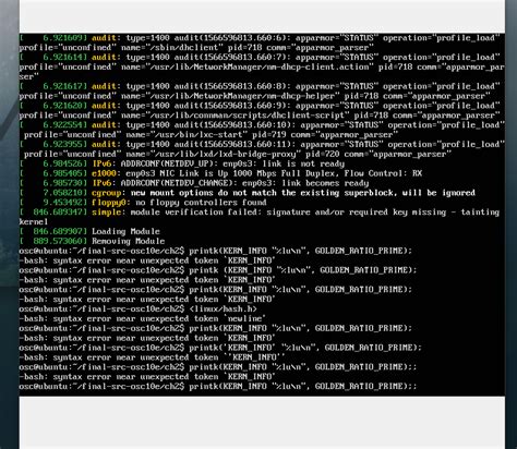 linux error bash syntax error near unexpected token kern info
