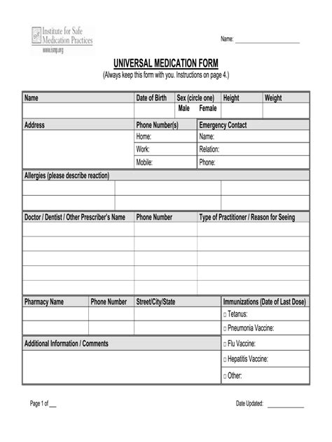 list form medication printable fill online printable fillable