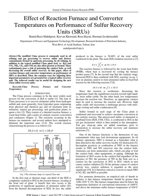 Effect Of Reaction Furnace And Converter Temperatures On Performance Of