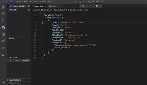 debugging a node js application running in a docker container