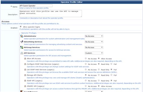 setting api privileges in operator profiles