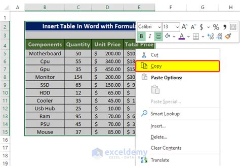 How To Place An Excel Table Into Word