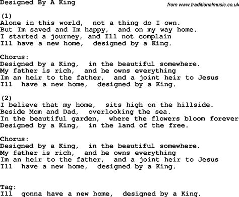 Country Southern And Bluegrass Gospel Song Designed By A King Lyrics