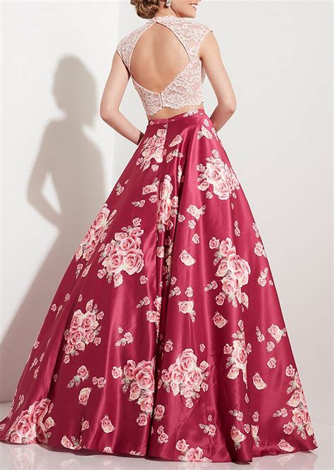 Ll Bridal Womens 2 Piece Floral Prom Dresses Long Satin High Neckline