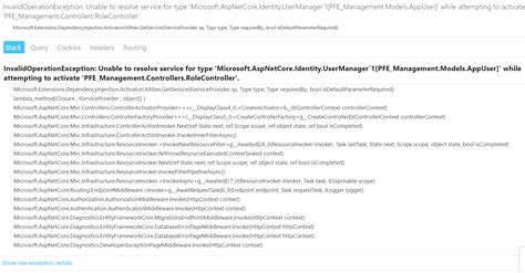 c unable to resolve service for type microsoft aspnetcore identity