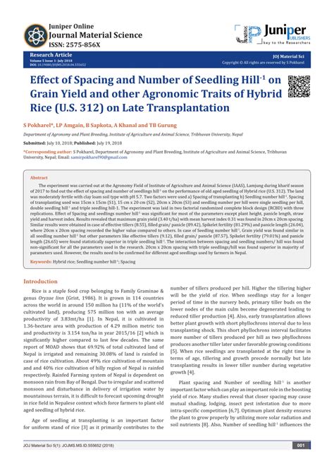 Pdf Effect Of Spacing And Number Of Seedling Hill 1 On Grain Yield