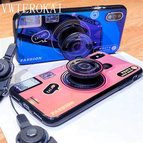 Vwterokai เคสโทรศัพท์พร้อมสายคล้อง เคสกล้องเรโทรแฟชั่น3d สำหรับ Oppo