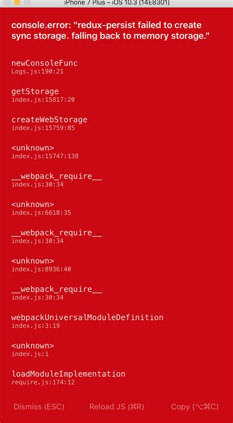 storage did not work on react native project with error redux persist