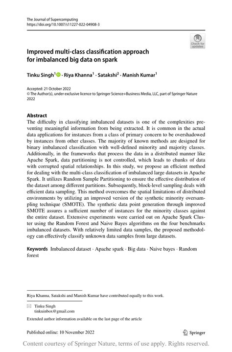 Improved Multi Class Classification Approach For Imbalanced Big Data On