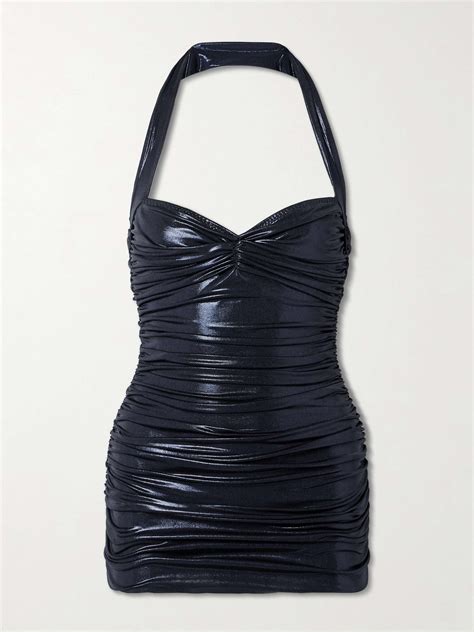 Norma Kamali Bill Mio Ruched Metallic Halterneck Swimsuit Net A Porter