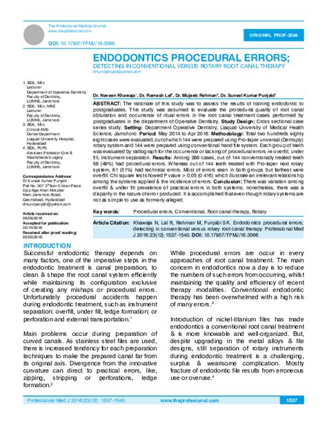 Pdf Endodontics Procedural Errors Detecting In Conventional Versus