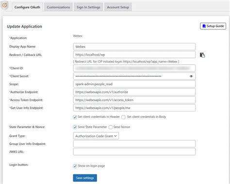 cisco webex sso using oauth and openid connect