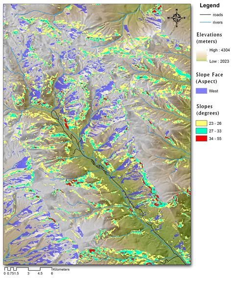 spatial analyst display only slopes facing west using arcgis for