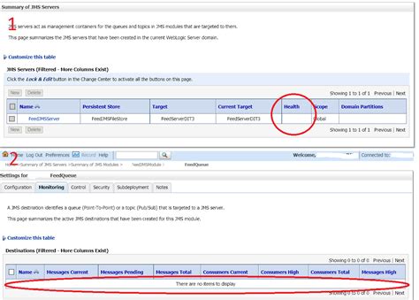 weblogic jms server is not displaying any destination stack overflow