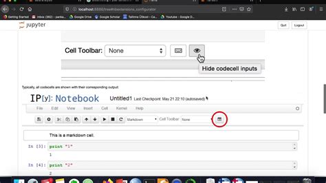 how to hide all the code cells in jupyter notebook python with single click