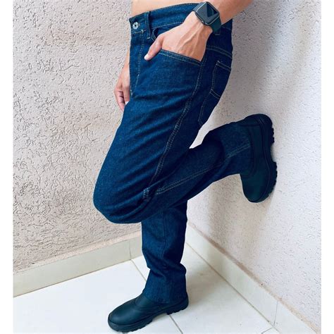 Calça Jeans Masculina Tradicional Barata Trabalho Reforçada Escorrega