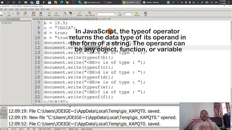 basic datatypes and variables typeof operator in javascript youtube
