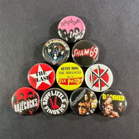 Classic Punk Rock 1 Button Pin Set Ramones Clash Sex Pistols Nyd