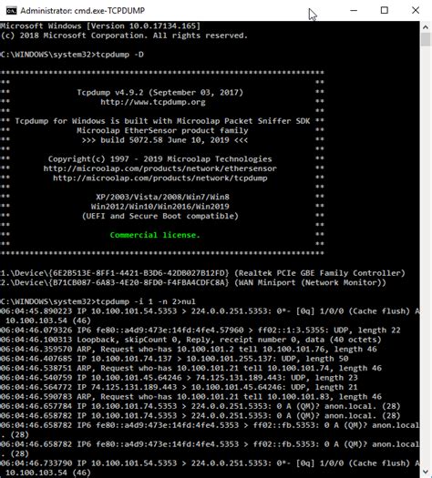 tcpdump command line sniffer analyzer for windows