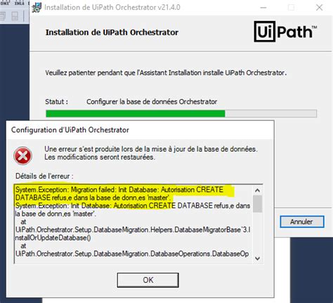 system exception migration failed init database create database