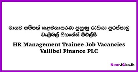 Hr Management Trainee Job Vacancies In Colombo 3 Vallibel Finance Plc