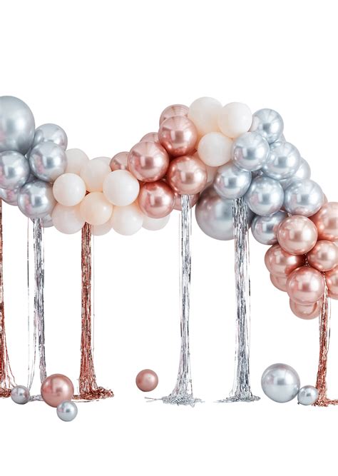 Arche De Ballons Argent Rose Gold Crème Kit Complet Aux Feux De