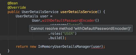 java spring security user withdefaultpasswordencoder