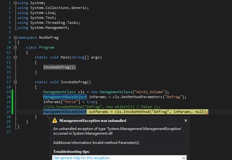 c wmi error invalid method parameters when running win32 volume