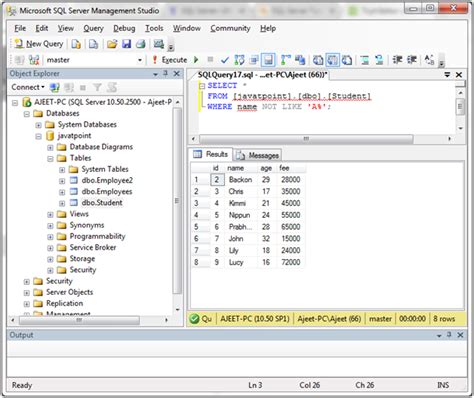 sql server like operator javatpoint