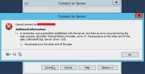 fix sql server error 233 no process is on the other end of the pipe