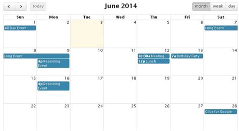 full calendar today event calnda