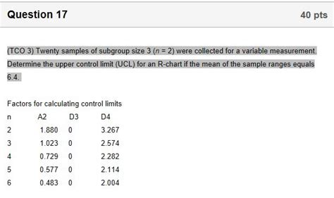 solved twenty samples of subgroup size 3 n 2 were