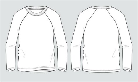 Raglan Long Sleeve T Shirt Technical Fashion Flat Sketch Vector