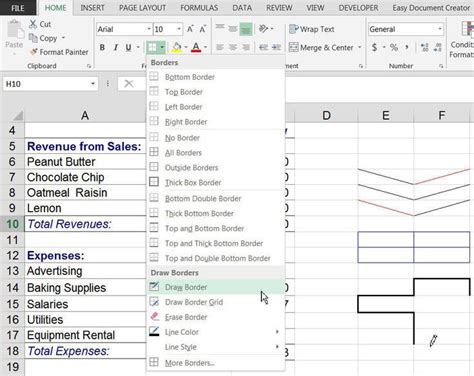 how to use shortcut keys and ribbon options to add borders