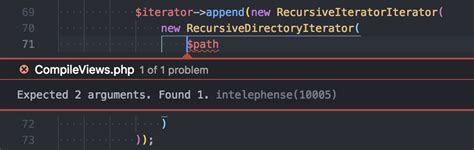 expected 2 arguments found 1 recursivedirectoryiterator construct