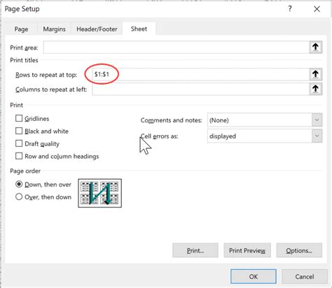 how to print the top row on every page in excel repeat row column
