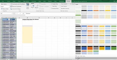 excel formula extract unique items for drop down list