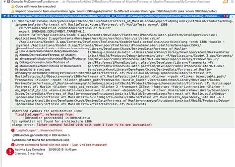ios undefined symbols for architecture i386 sqlite3