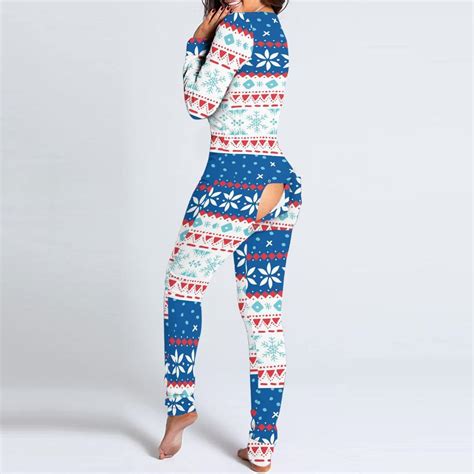 Buy Womens Onesie Flap Pajamas Christmas Print Sexy Butt Flap Sleepwear