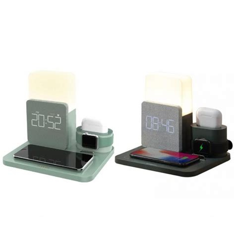 Multifunctional 4 In 1 Wireless Charger With Led Lamp And Digital Clock