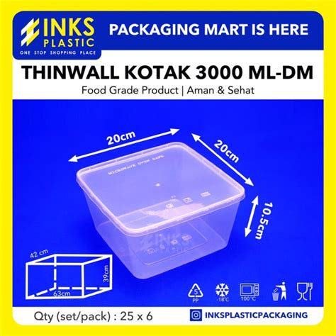 Jual Thinwall 3000ml Kotak Square Food Container Plastik 3000 Ml 150