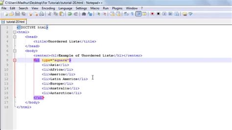 html tutorial 20 unordered lists youtube