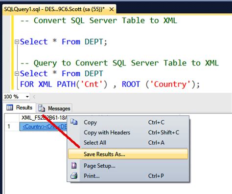 convert sql server table to xml