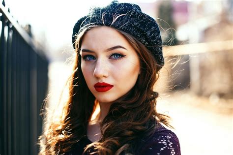 Redhead Makeup Portrait Face Hat Women Millinery Blue Eyes Red