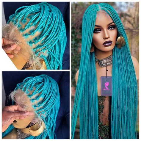 Turquoise Knotless Box Braided Wig In Full Lace Wig For Black Women In