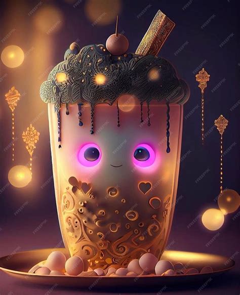 Un Dessin Animé Dun Milk Shake Au Chocolat Avec Des Yeux Roses Et Des