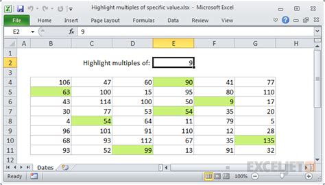 highlight multiples of specific value excel formula exceljet